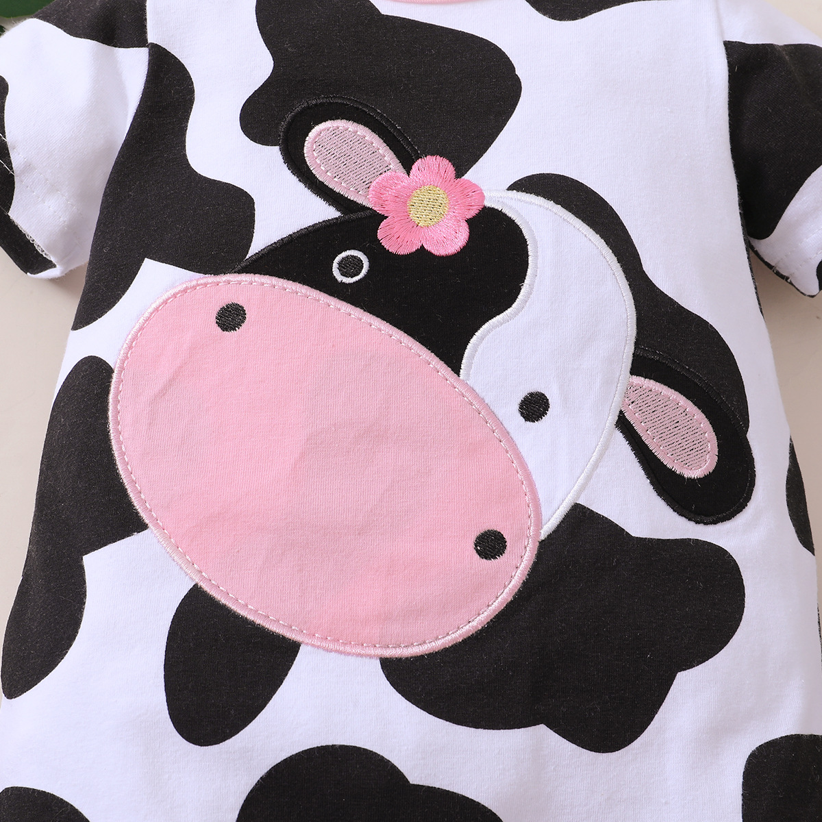 Girls Short Sleeve Round Neck Romper Bodysuit, Cow Print Baby Clothes - Kids Fashion - Temu ...