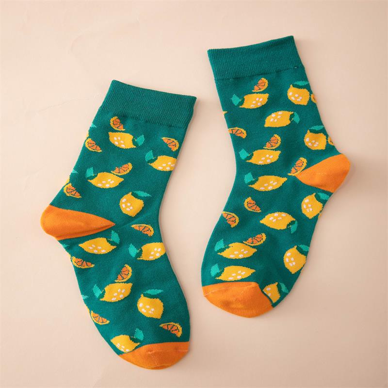 Soft Green Lemon Pattern Mid Tube Socks For Women | Shop Now For ...