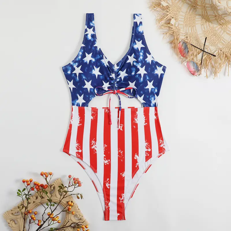 Plus Size American Flag Print Drawstring Cut Temu United Kingdom