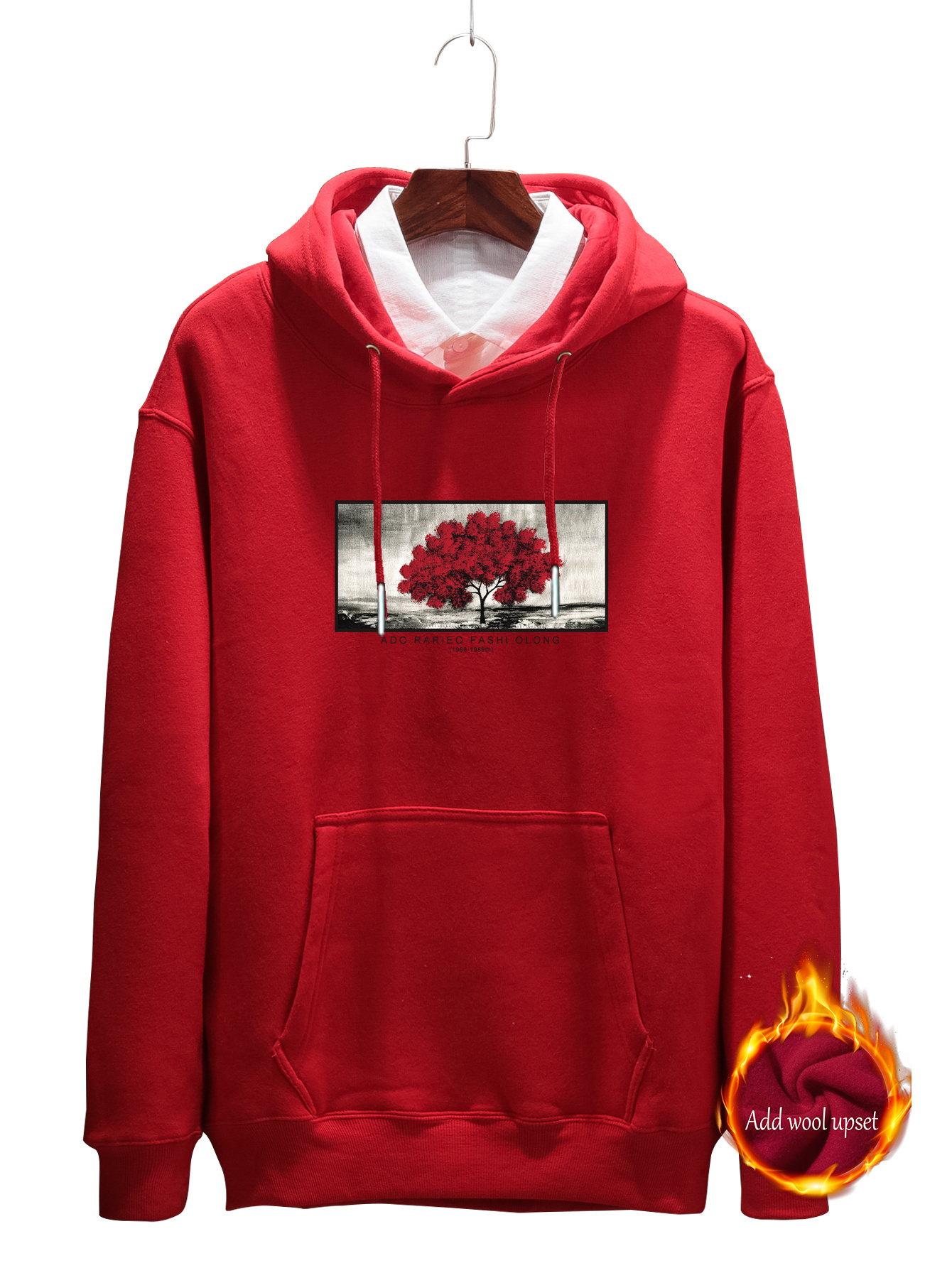 Men's Red Tree Print Fleece Hoodie Casual Thermal Hooded - Temu United ...