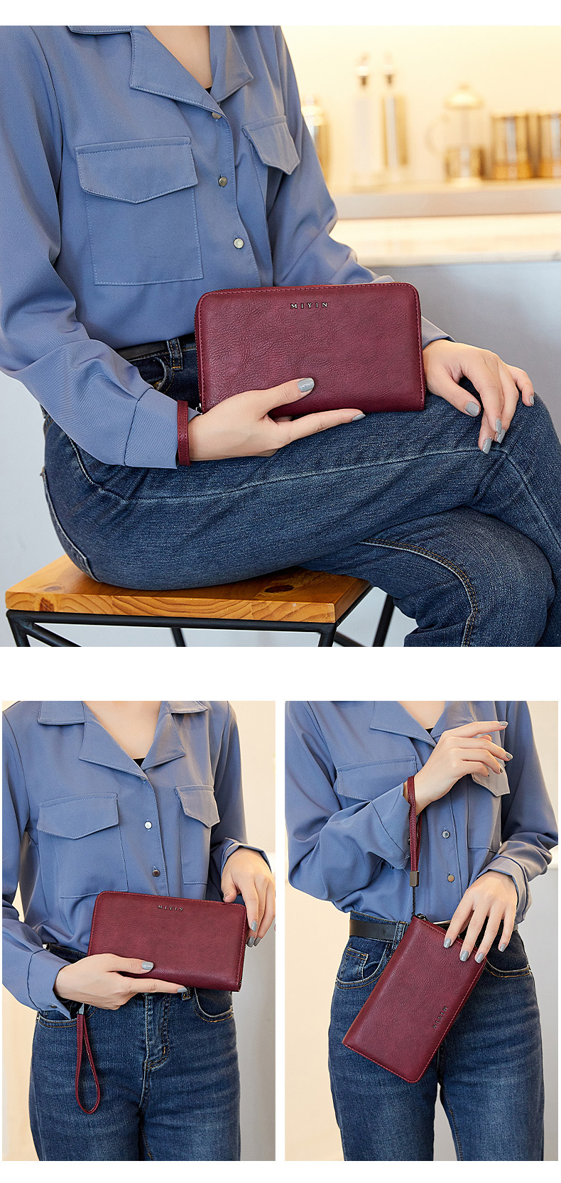 Retro Style Long Wallet With Lanyard Women's Fashion Zip - Temu