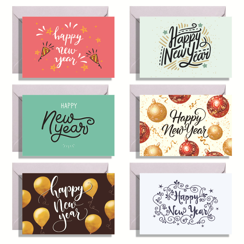6sheets Happy New Year Greeting Cards With Envelopes And Sealing ...