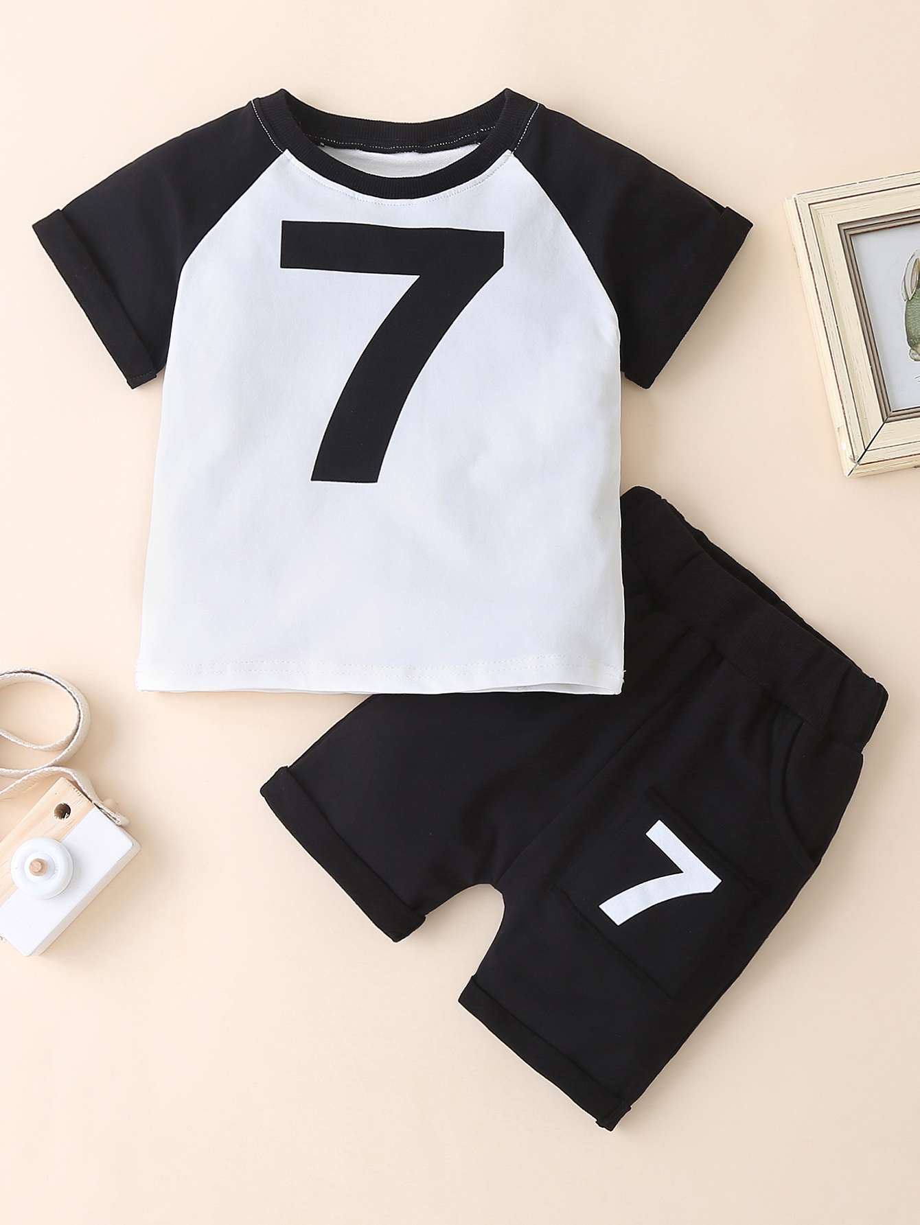 Toddler Boys Cotton Color Block T Shirt Matching Shorts With Lucky ...