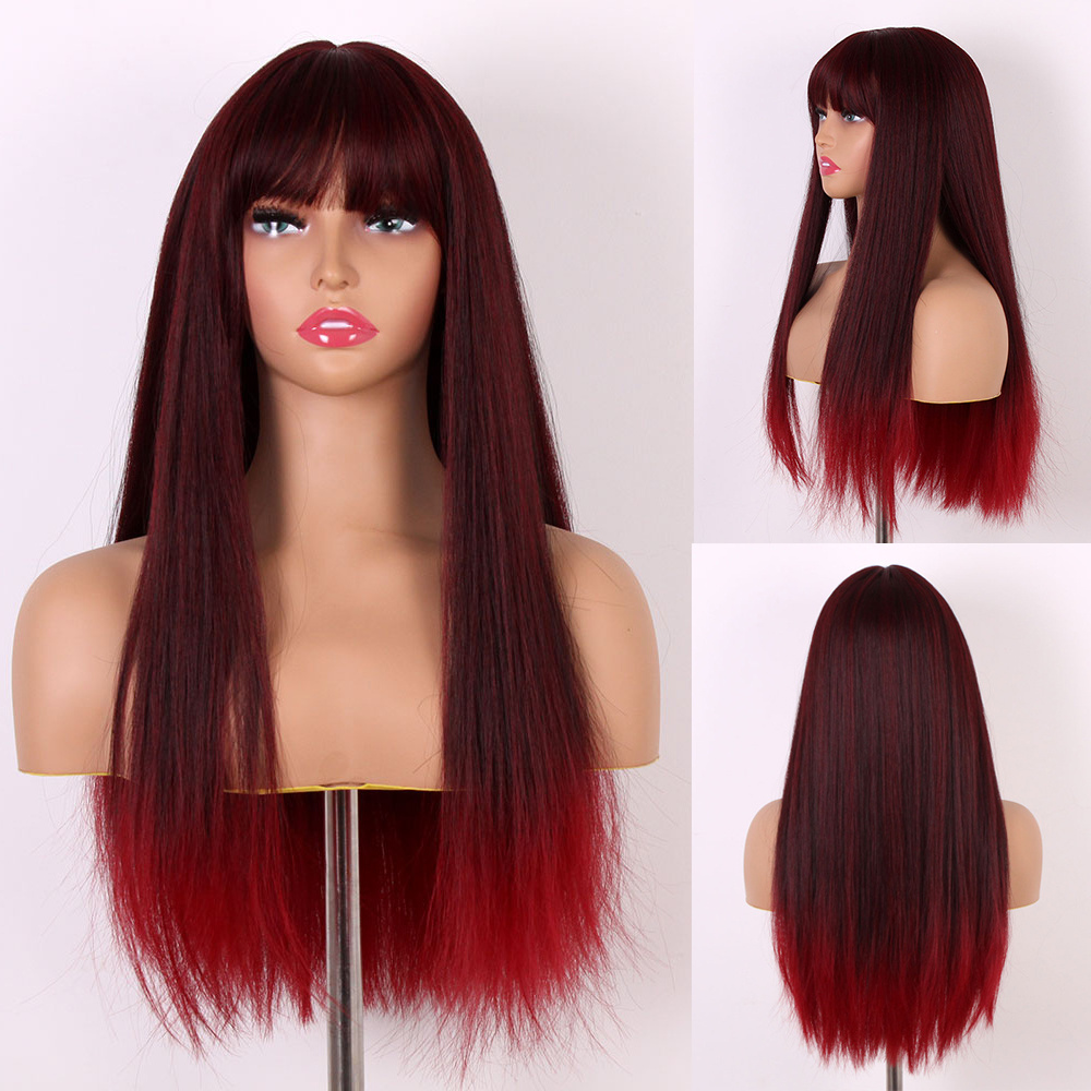 Long Straight Blue Wig With Bangs For Women Perfect For - Temu