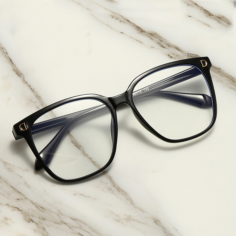 Black Square Frame Glasses Large Frame Vintage Blue Light Blocking Lens ...