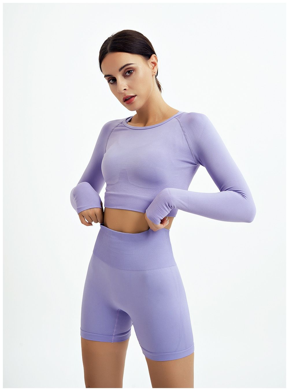2pcs Seamless Yoga Sets Crew Neck Long Sleeve Thumb Hole - Temu Australia