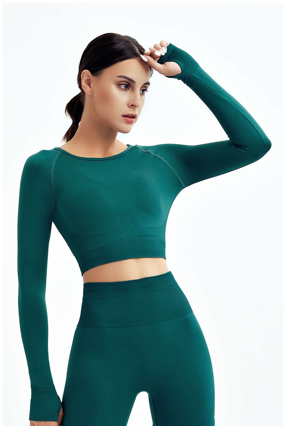 2pcs Seamless Yoga Sets Crew Neck Long Sleeve Thumb Hole - Temu Australia