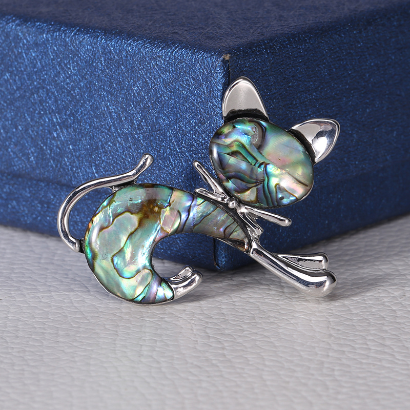 Elegant Brooch Cat Shape Shell Cute Breast Pin Clip Clothing ...