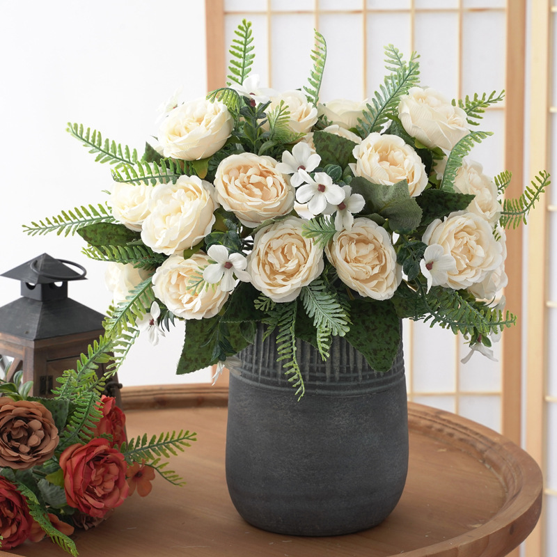 1pc artificial plants 5 forks retro peony silk flowers wedding ...