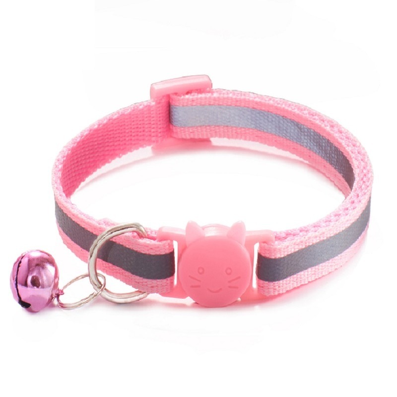 Cute Reflective Strip Nylon Collar With Bell Quick Release Cat Kitten ...
