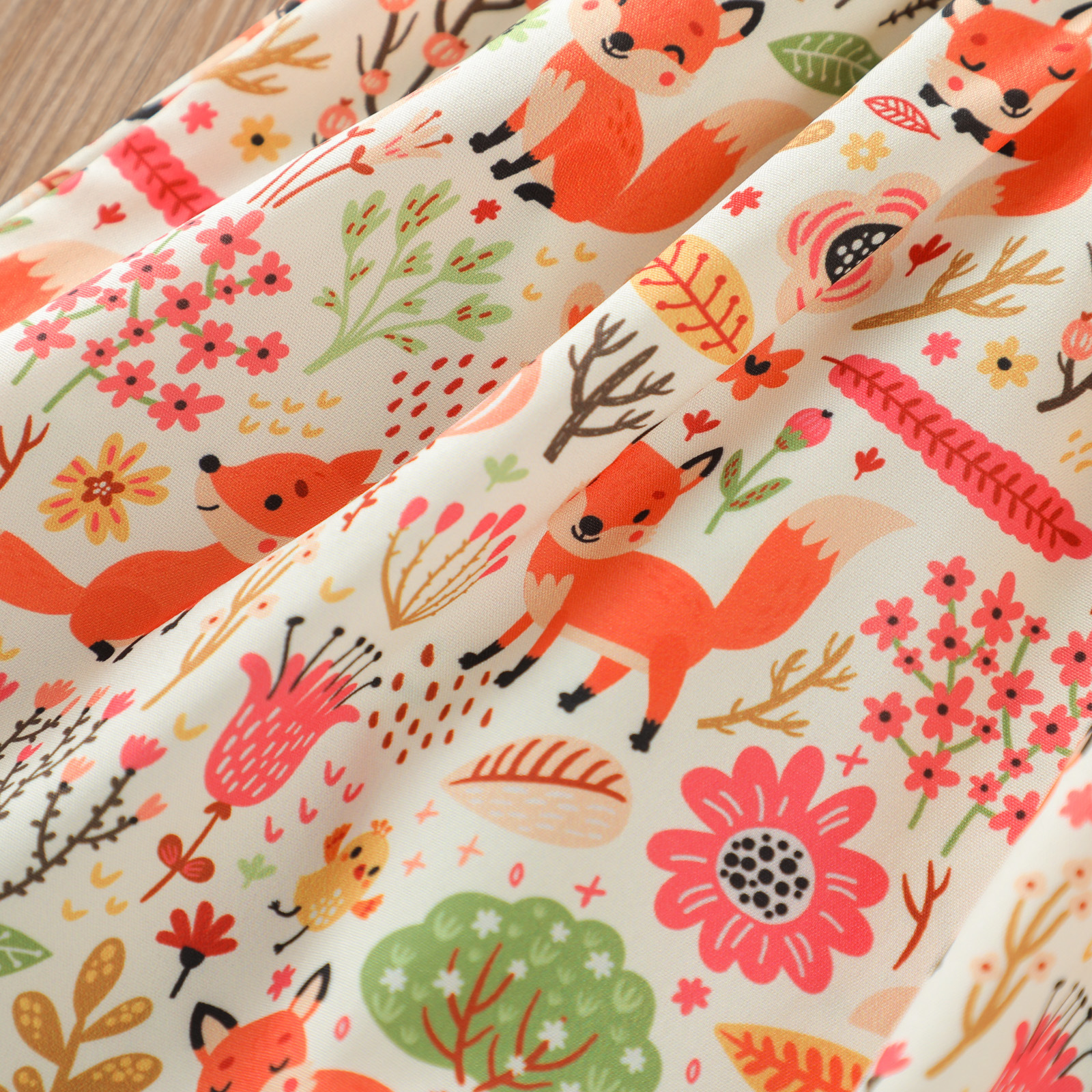 Girls Bowknot Design Floral Fox Print Ribbed Suspender Dress - Temu ...