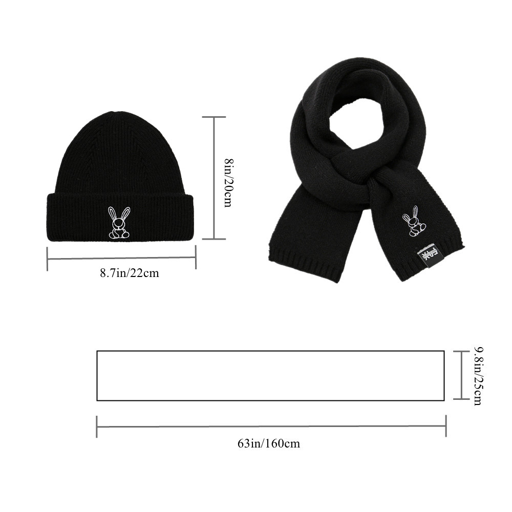 Rabbit Embroidery Knitting Scarf Hat Set Cute Cartoon New - Temu United ...