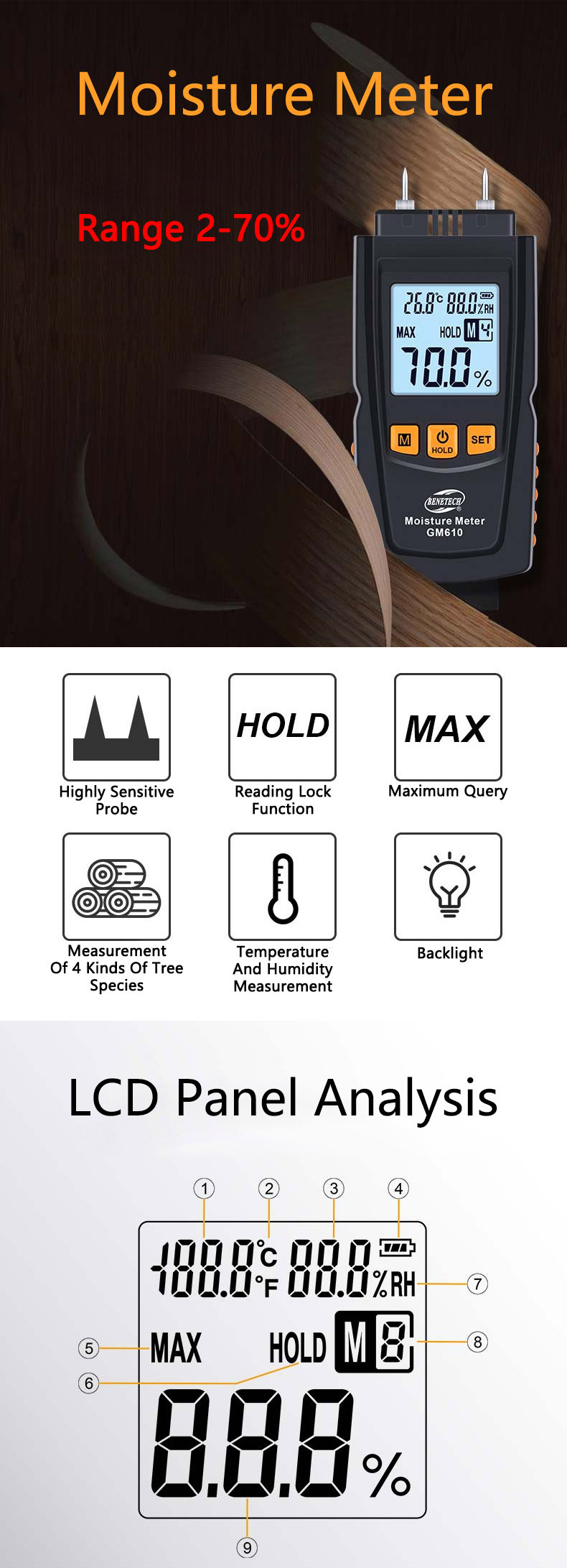 Digital Lcd Display Inductive Humidity Measuring - Temu