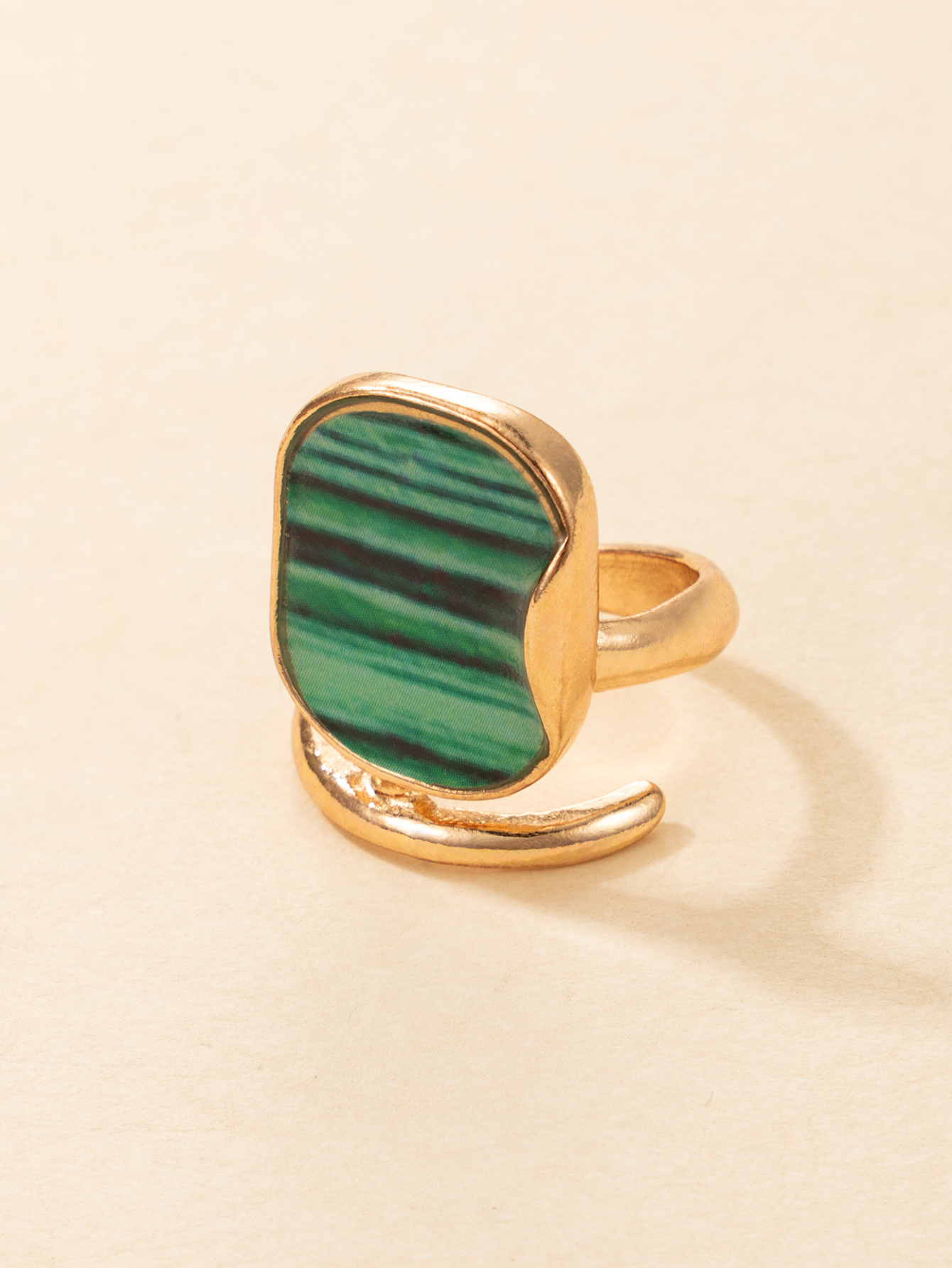 Personality Marble Pattern Green Gemstone Ring Women - Temu