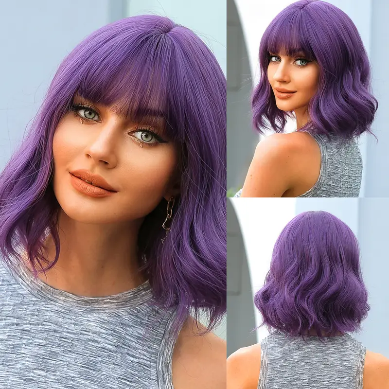 Purple Wig With Bangs For Women Girls Bob Hair Wigs Short - Temu Purple Wig With Bangs For Women Girls Bob Hair Wigs Short - Temu