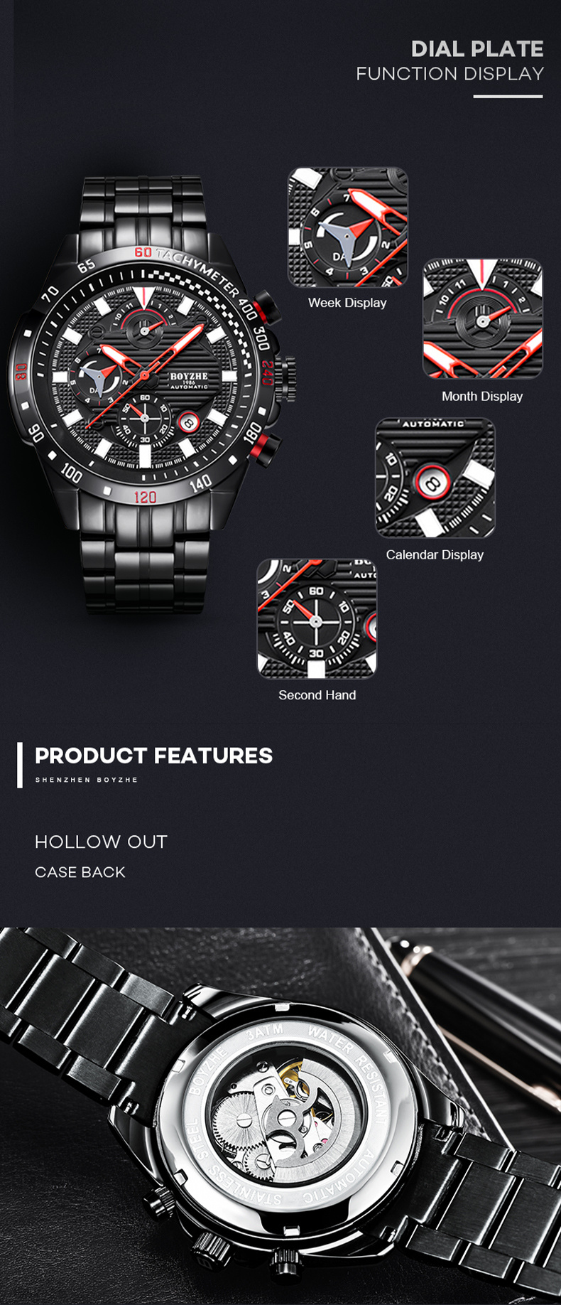 West Chu Mens Watch 45mm Large Size Automatic Mechanical Watch Belt ...