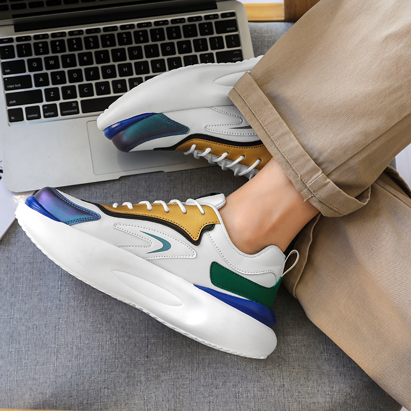 Men's Fashion Color Block Platform Lightweight Lace Up Casual Shoes ...