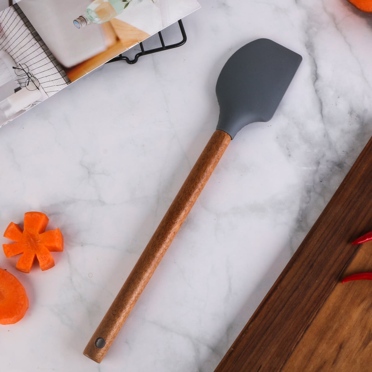 Large Silicone Scraper Wooden Handle - Temu