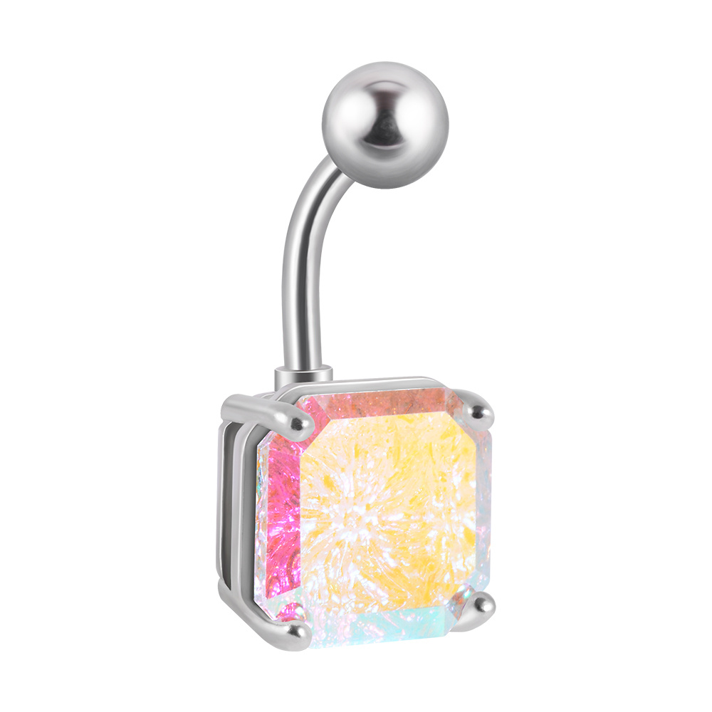 Personnalité Belly Button Ring Square Shape Colorful Crystal Belly ...