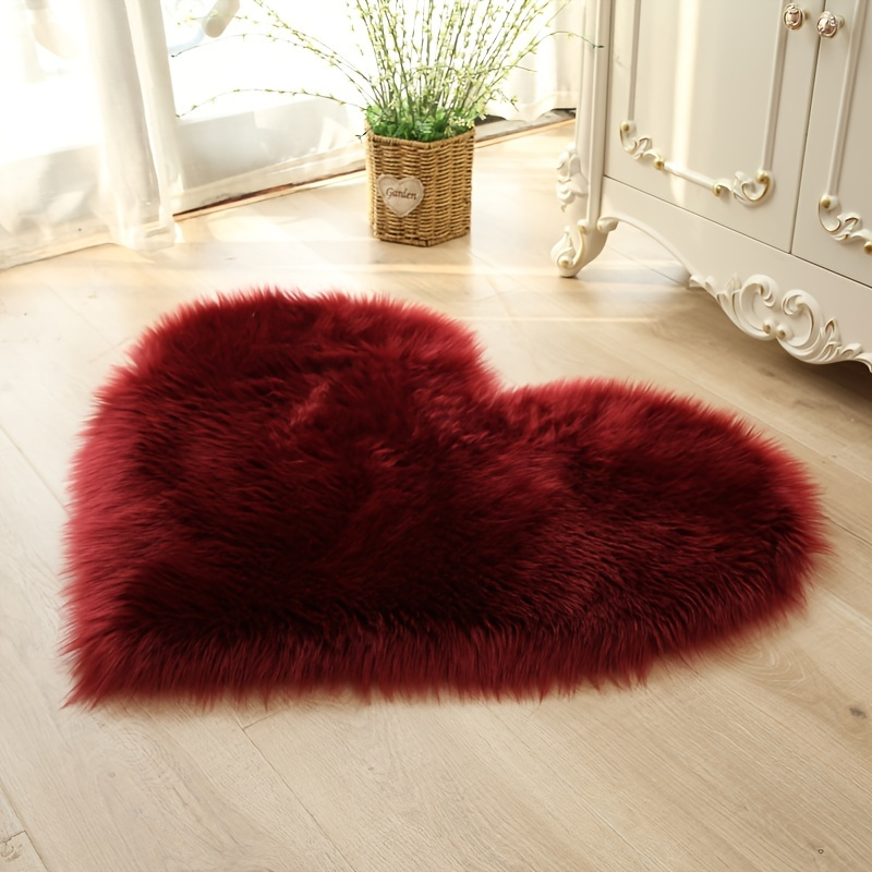 1pc Faux Fur Room Rug Heart Shaped Plush Rug Fluffy Carpet For Living ...