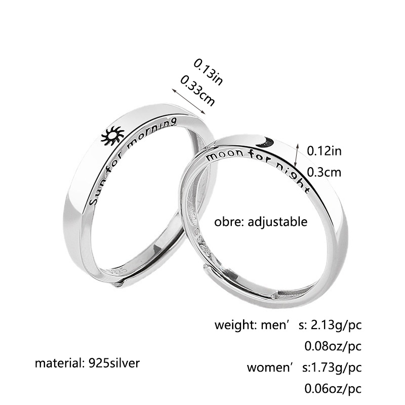 925 Silver Sun Moon Couple Matching Rings For Women Girls - Temu Australia