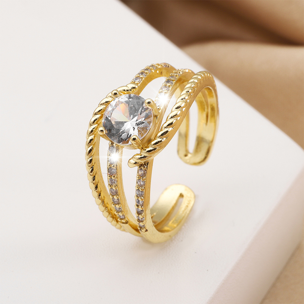 Classic Open Adjustable Statement Ring Glitter Zircon Decor Ring Party ...