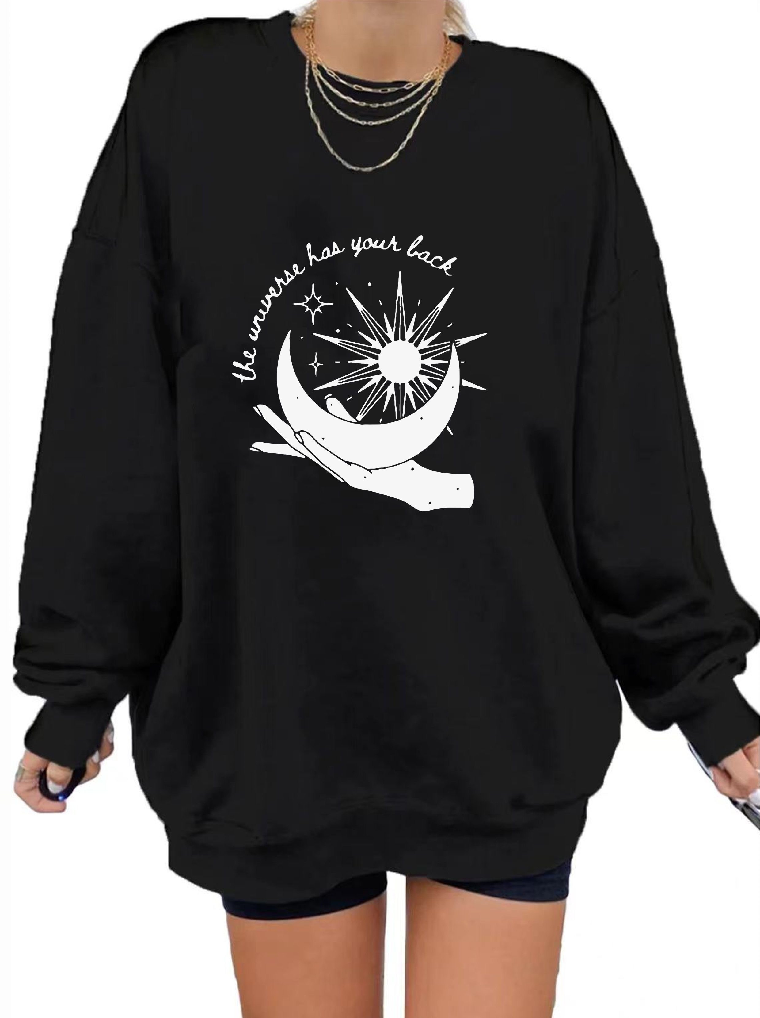 Graphic Print Crew Neck Pullover Casual Fashion Loose Long - Temu South ...