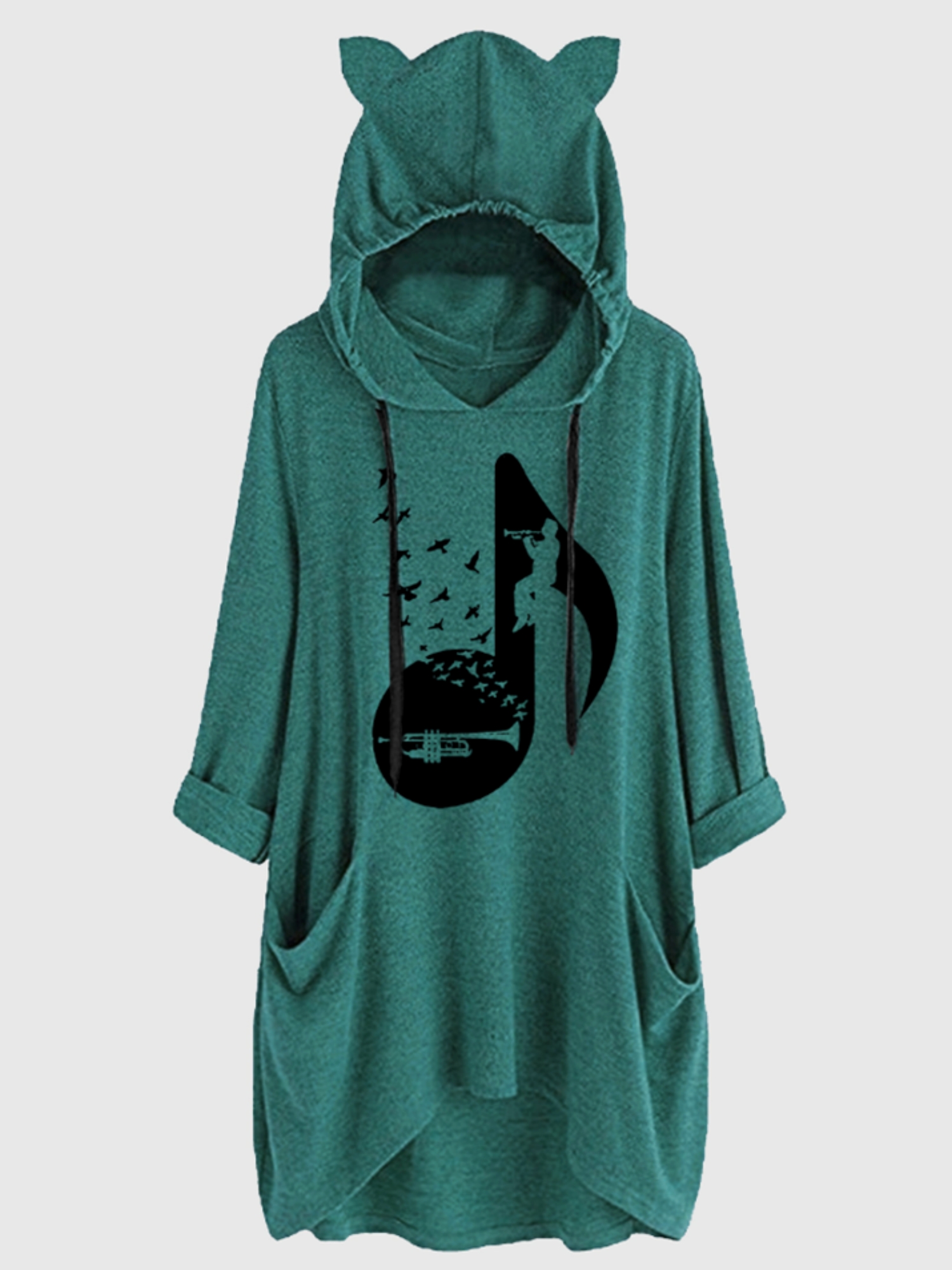 graphic print drawstring cat ears hat loose hoodie casual - Temu New Zealand