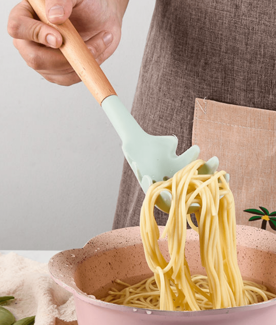 silicone kitchen utensil set wooden handle non stick cooking - Temu ...