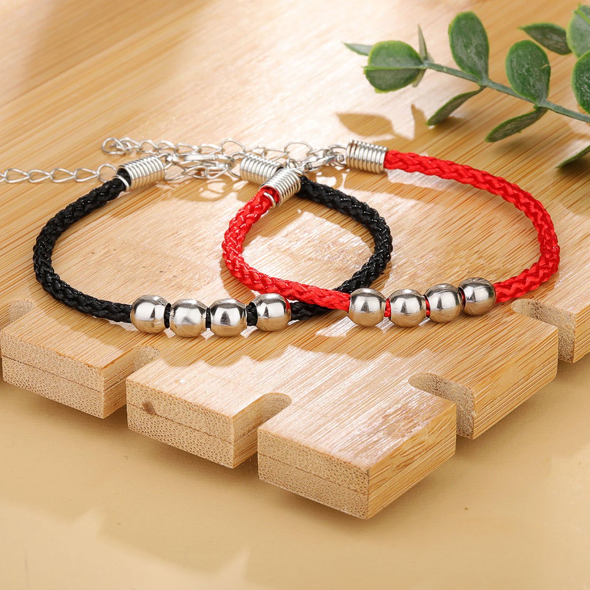 2pcs Simple Matching Bracelets Black And Red String Bracelet Bracelet ...