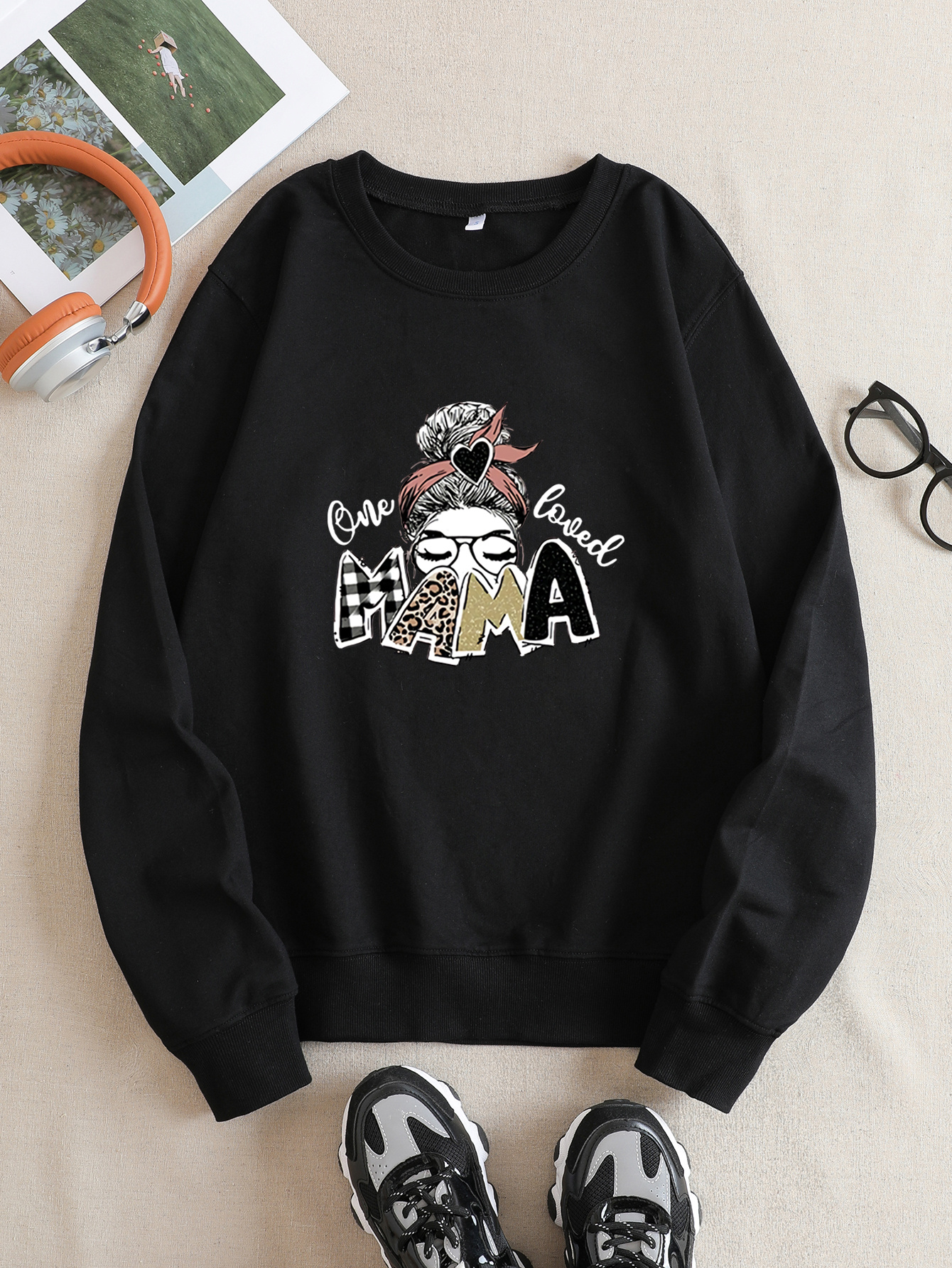 one mama print crew neck pullover casual fashion loose - Temu New Zealand