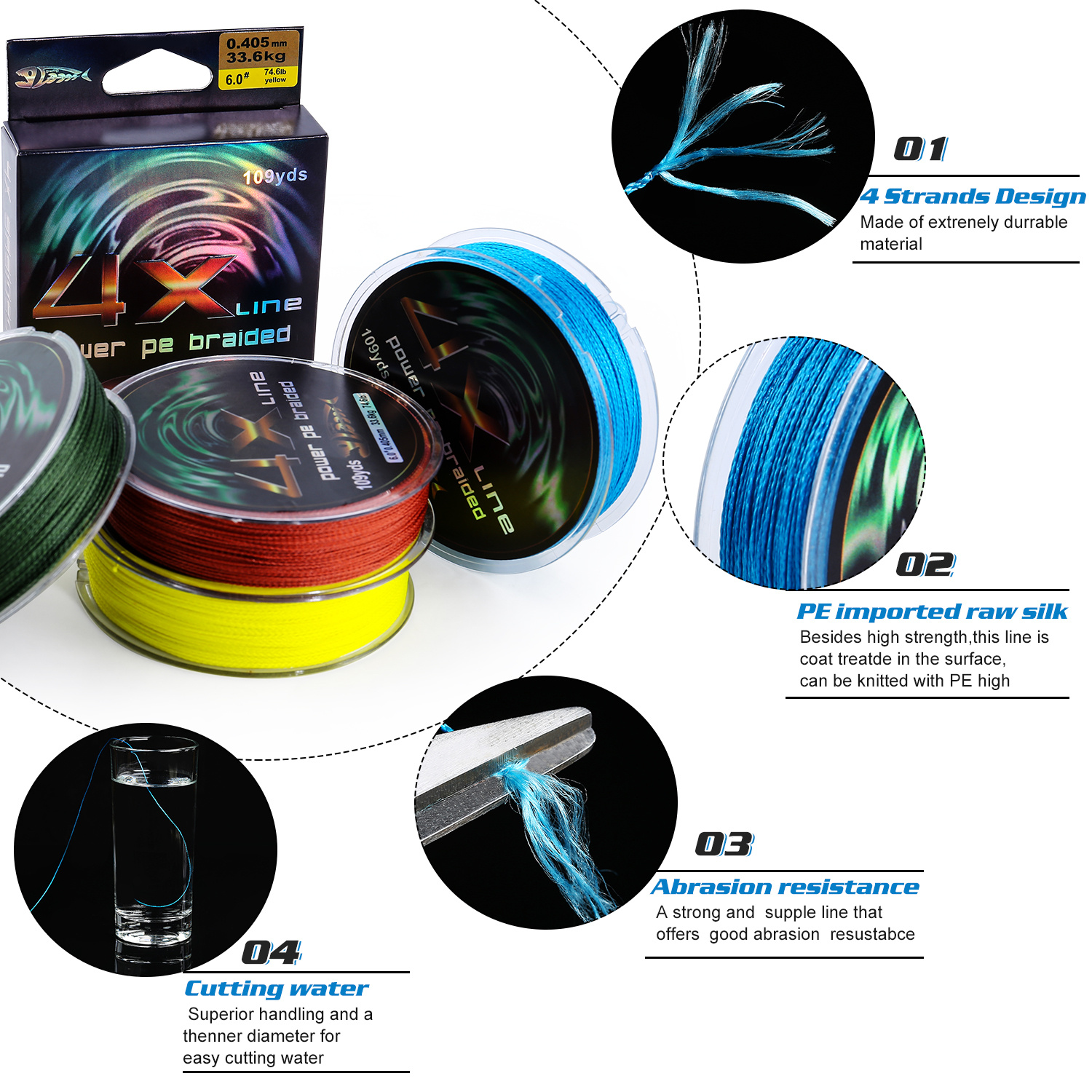 Sougayilang 109yds Braided Fishing Lines 4 Strands Pe Fishing Line ...