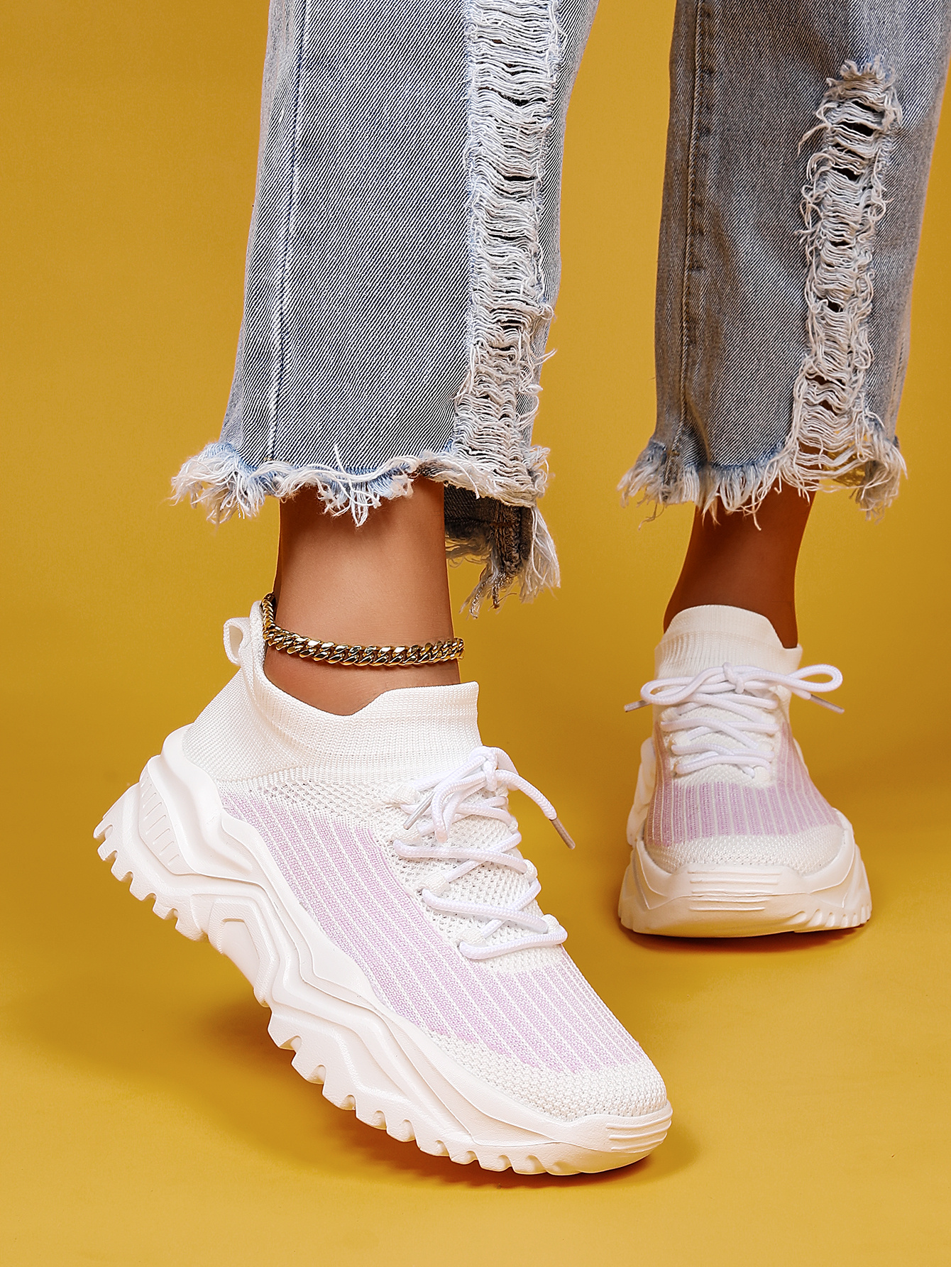 Women's Leisure Knit Sock Shoes Lightweight Low Top Lace - Temu United ...