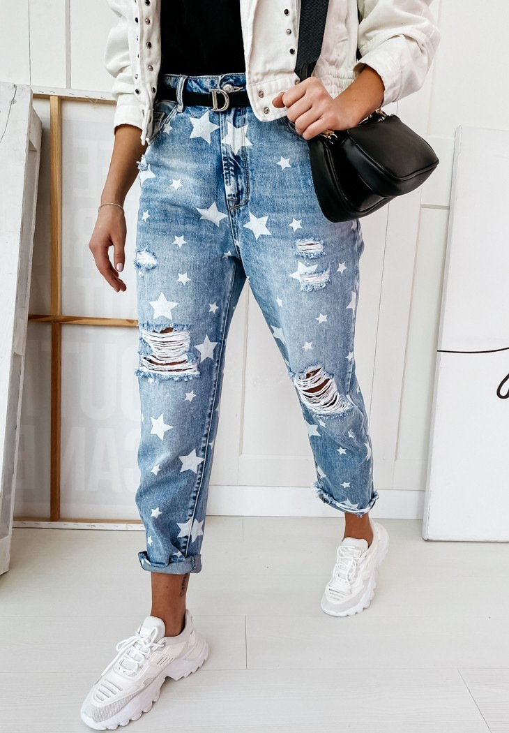 print ripped jeans light blue washed plicated - Temu