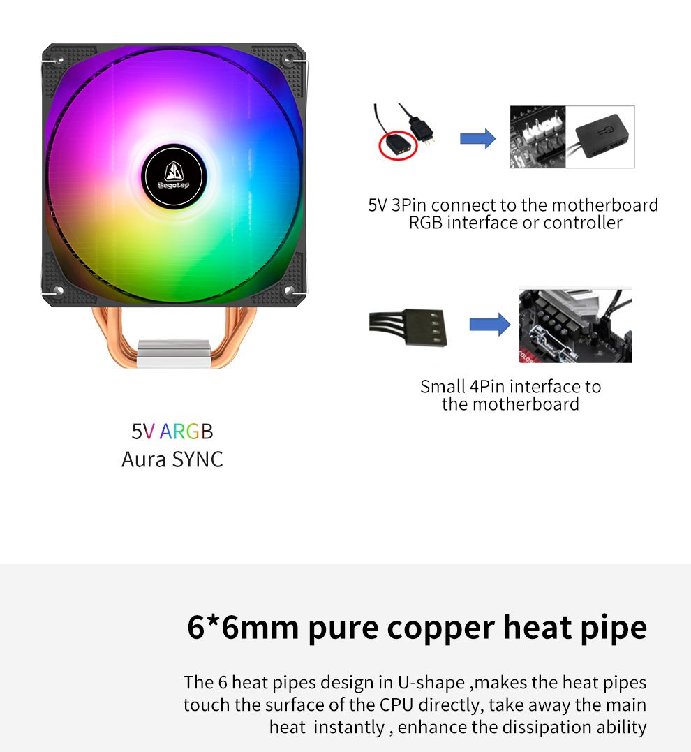 Segotep Cpu Air Cooler W 6 Heat Pipes 120mm Pwm Processor 180w Tdp ...