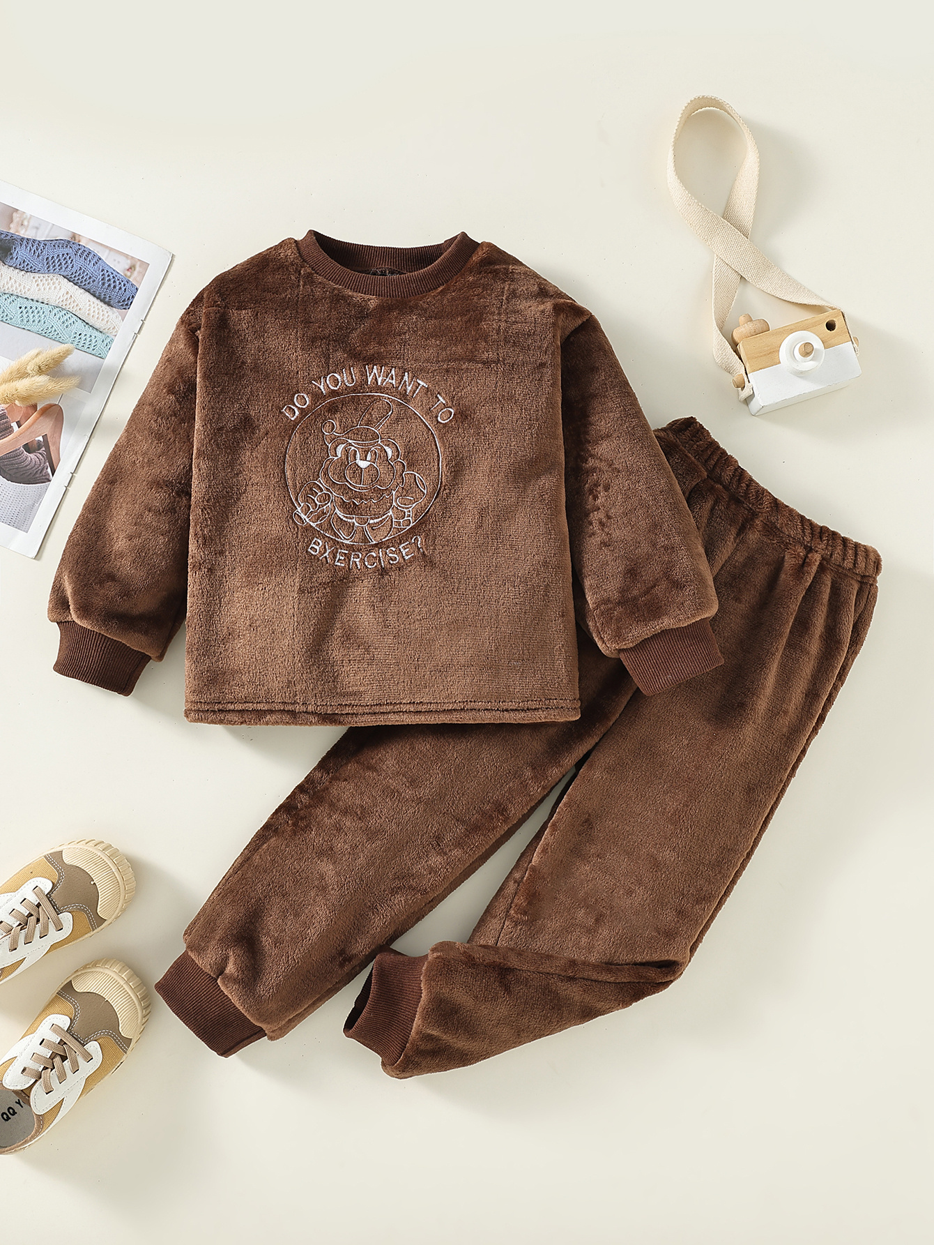 Boys Casual Cartoon Fleece Thermal Pajamas Set With Pullover - Temu ...