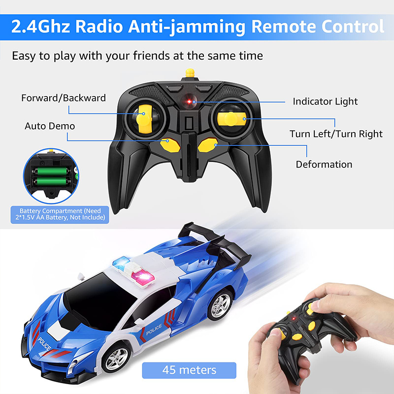 24ghz 장거리 원격 제어 118 스케일 변환 Rc 자동차 로봇 어린이용 원 버튼 변형 경찰 장난감 자 Temu Korea