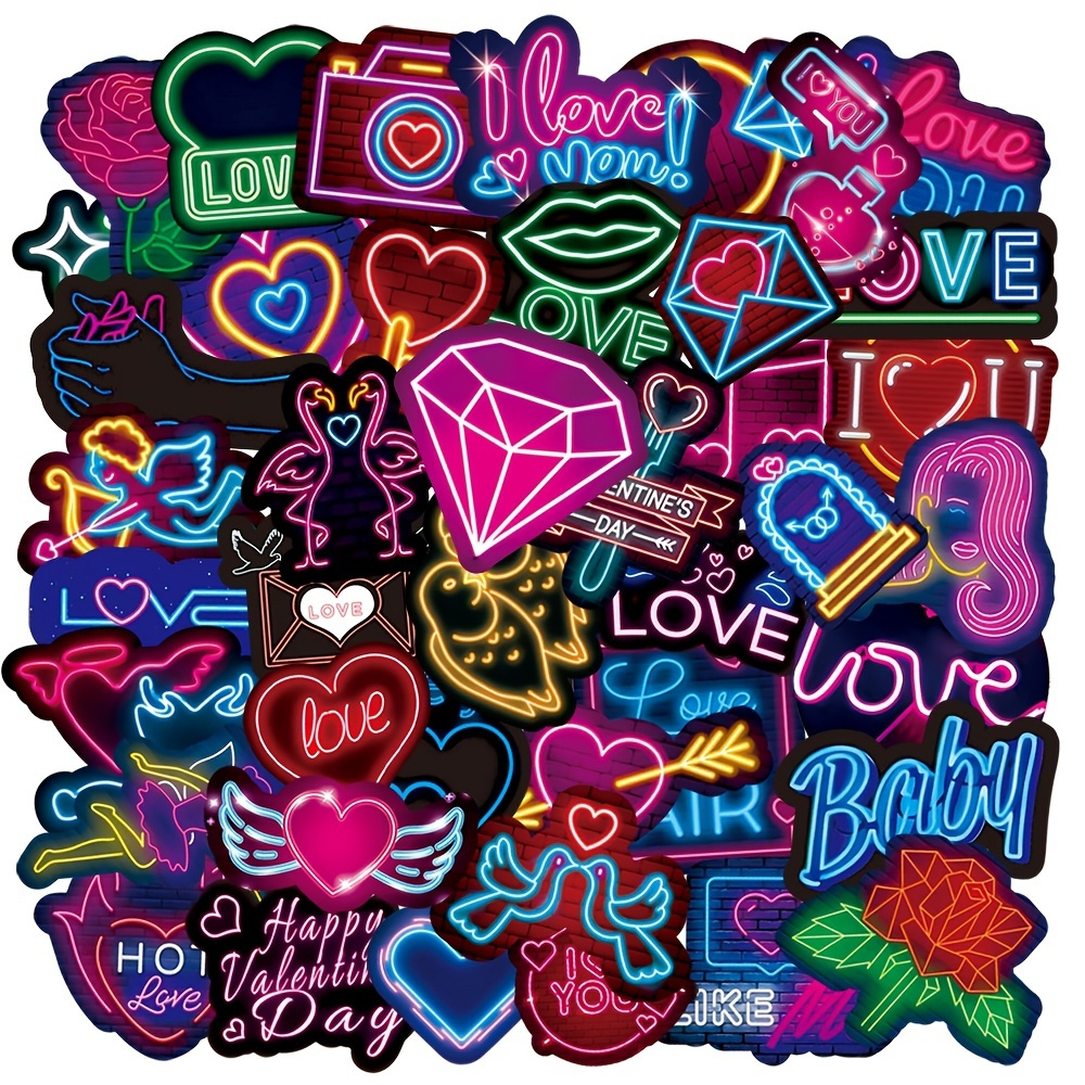 50pcs Neon Style Stickers Neon Light Stickers For Laptop Colorful ...