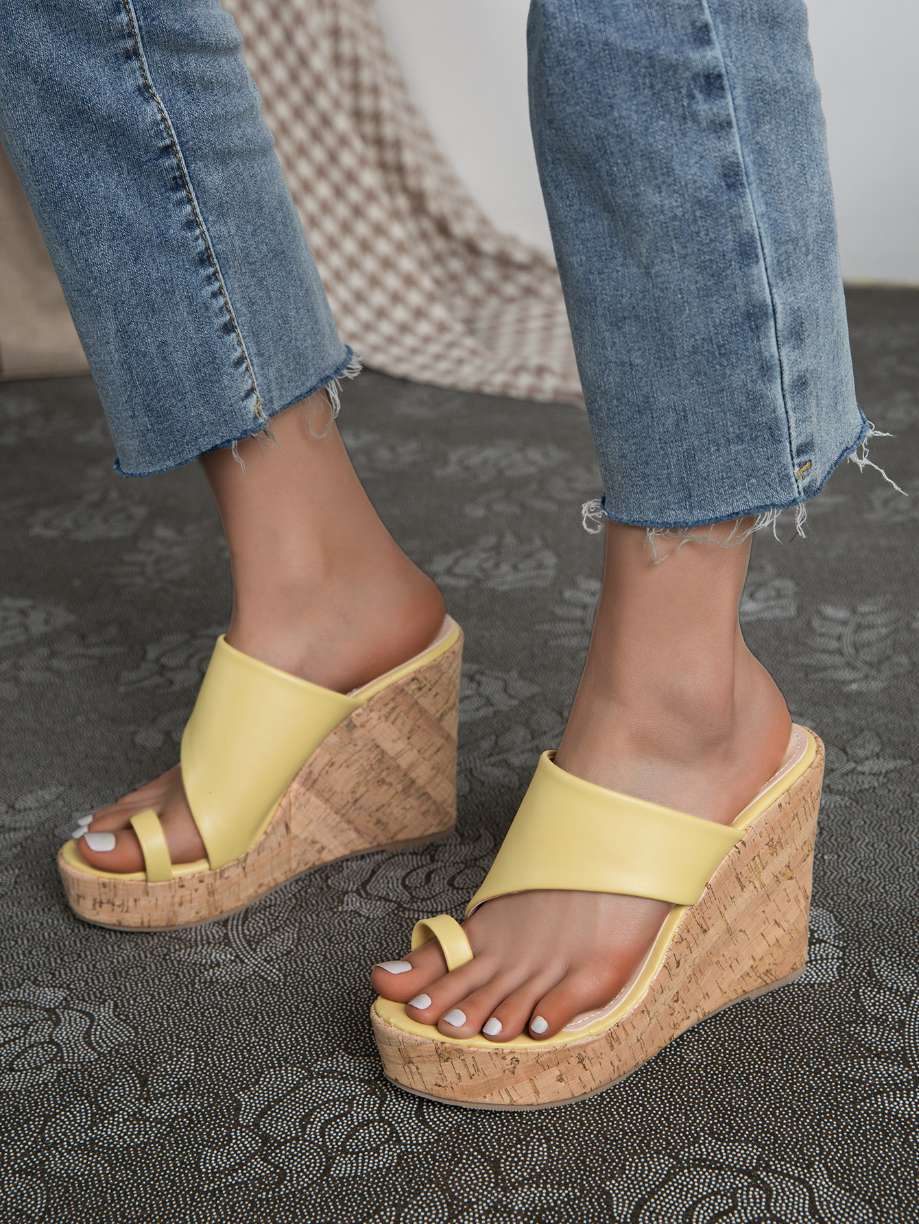 Women's Platform Wedge Sandals, Toe Loop Slip On High Heels, Fashion ...