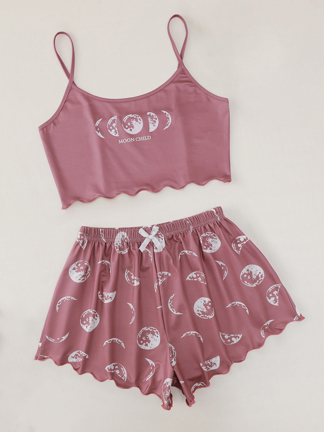 Cute Moon Print Pajamas Comfy Cami Top Elastic Waistband - Temu Australia