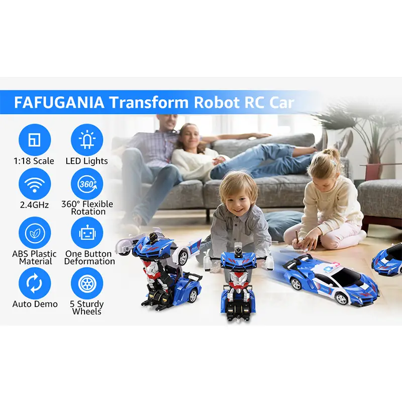 24ghz 장거리 원격 제어 118 스케일 변환 Rc 자동차 로봇 어린이용 원 버튼 변형 경찰 장난감 자 Temu Korea