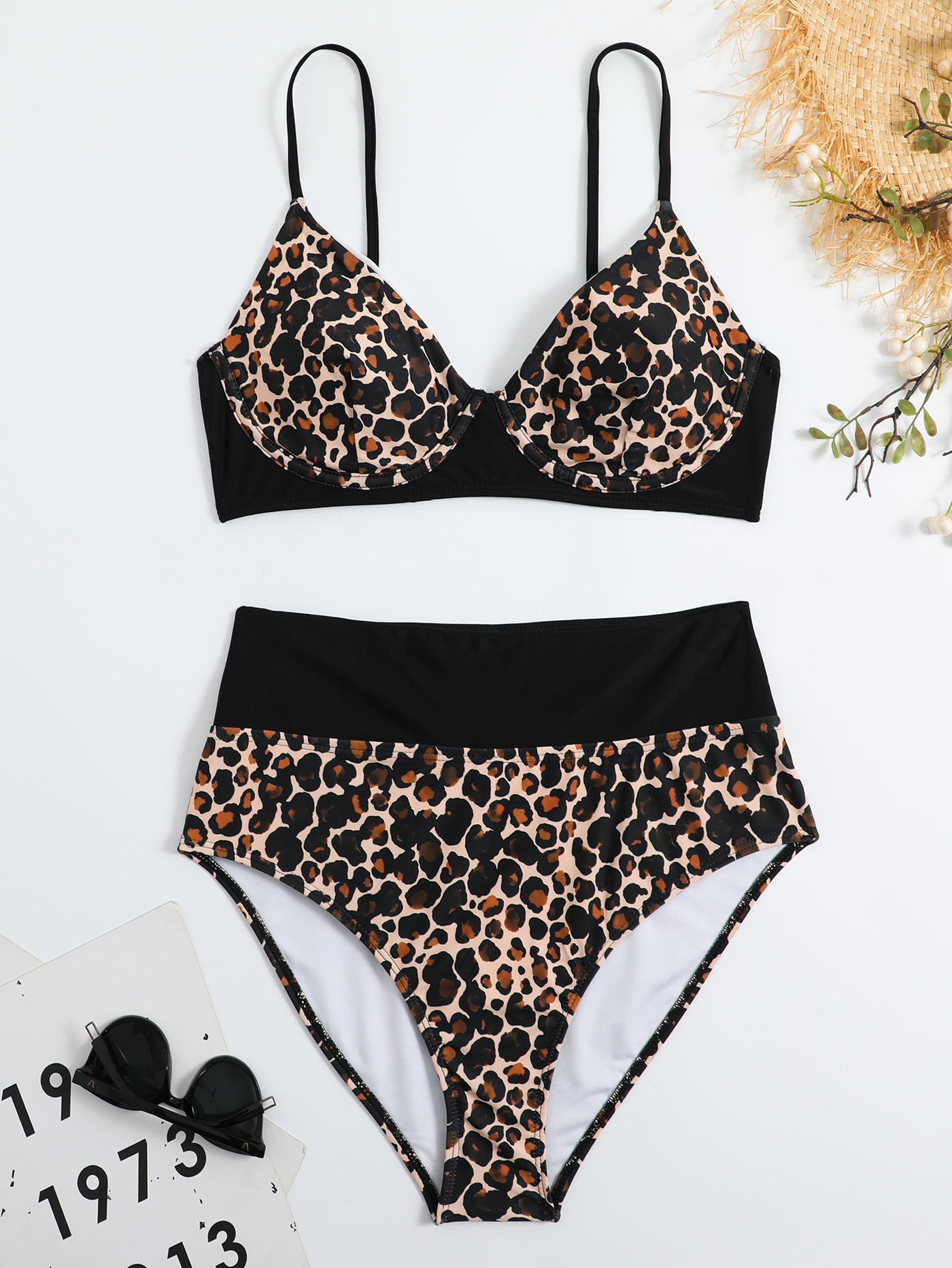 Plus Size Leopard Print Colorblock Bikini Set Women's Plus - Temu