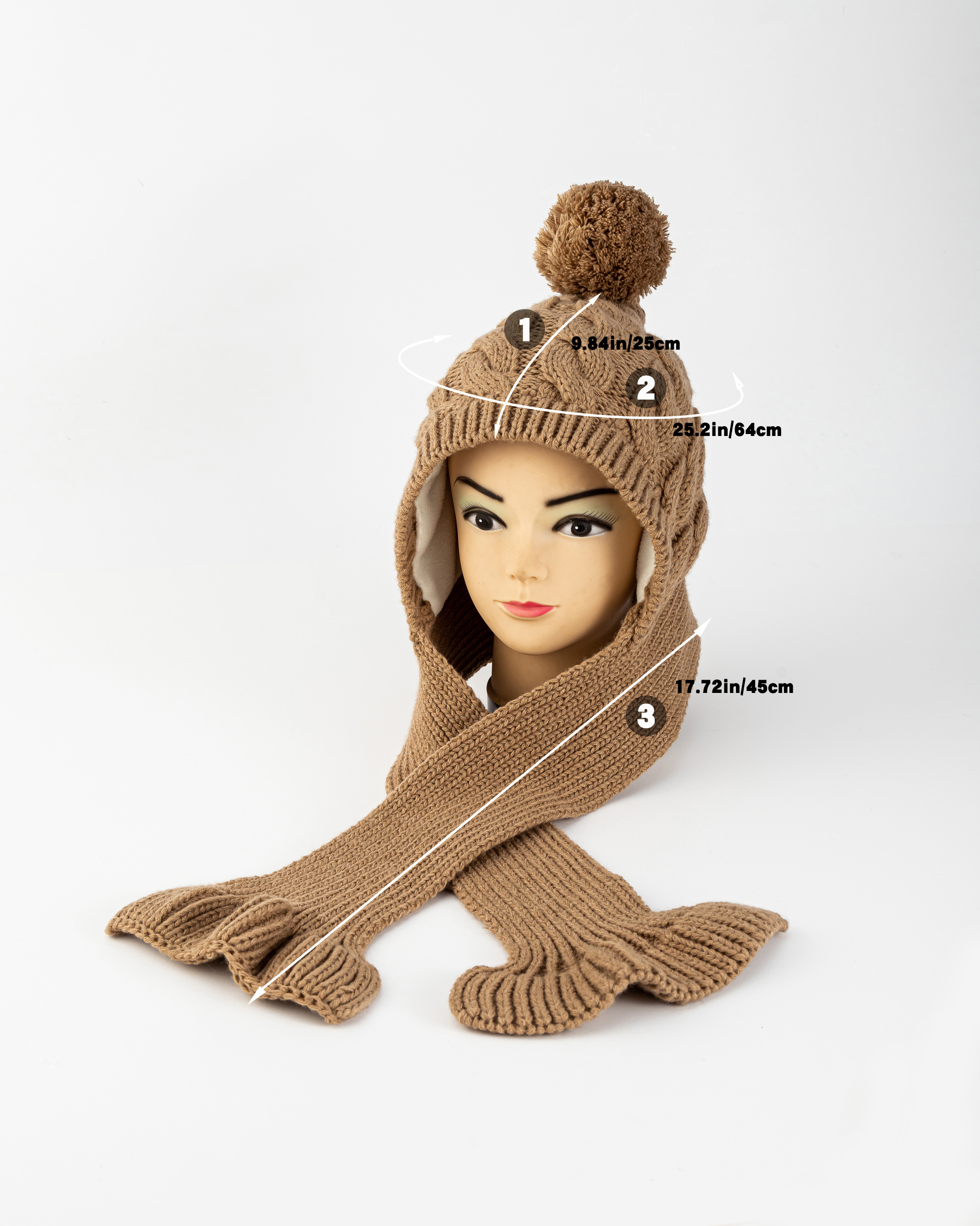 Handmade Crochet Scarf Hat Set Soft Double Layer Knitted Woolen Hat ...