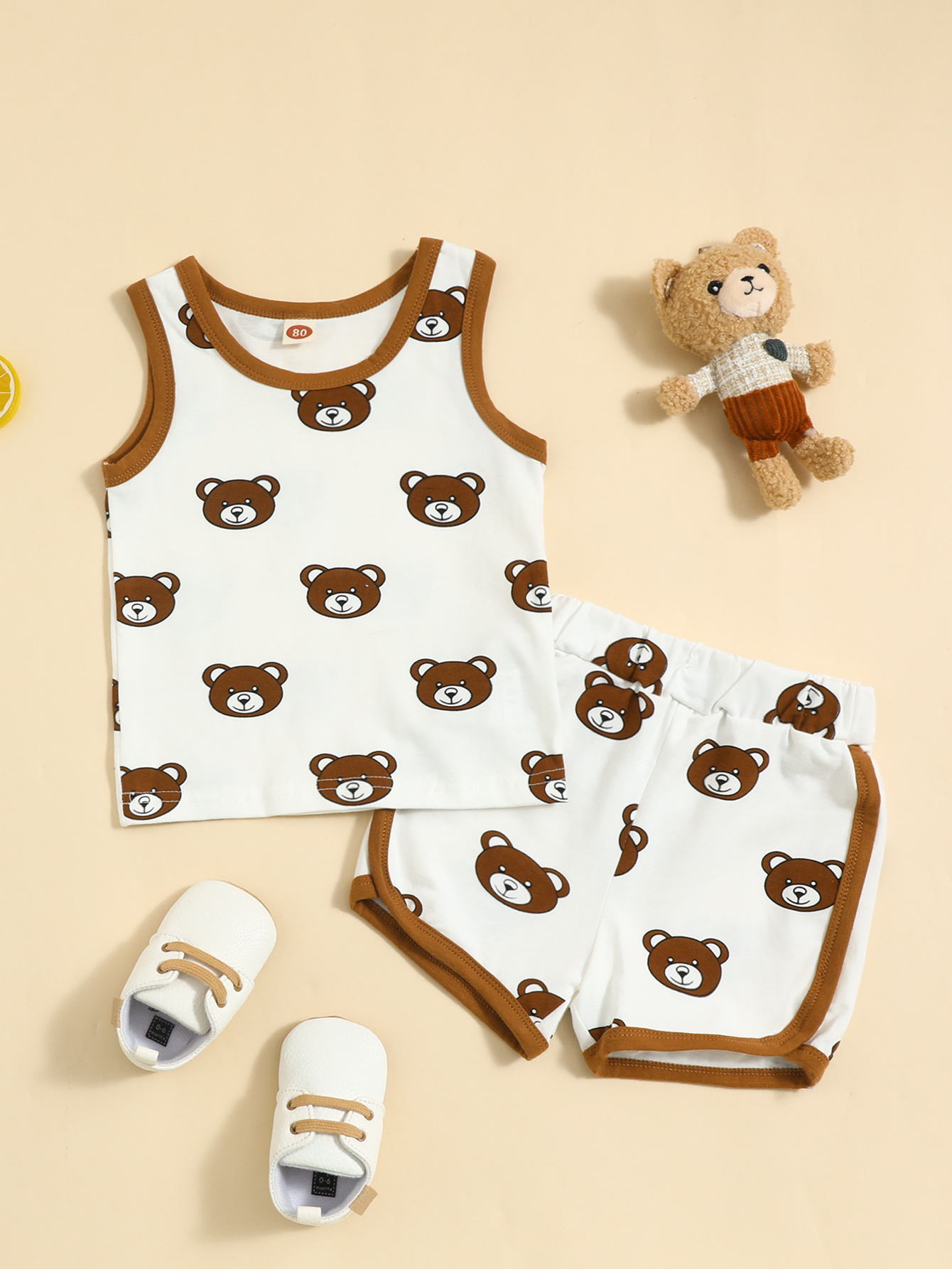 Baby Boy Summer Sets Cartoon Bear Print Sleeveless Crew Neck - Temu ...