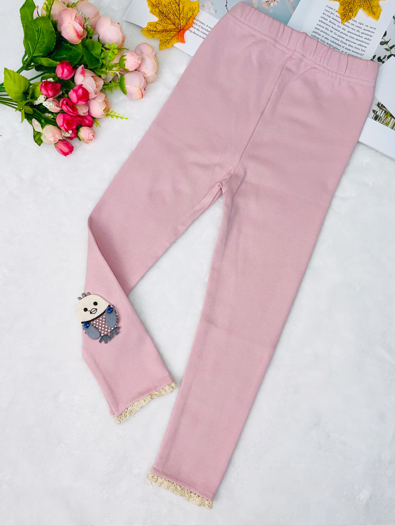 Girls Stretch Soft Lace Leggings Cute Cartoon Patched Pants - Temu ...