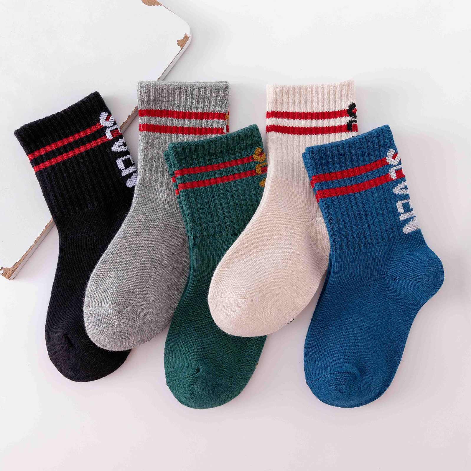 5paird Letter "seven" Striped Cotton Kids Crew Socks Boys - Temu New ...