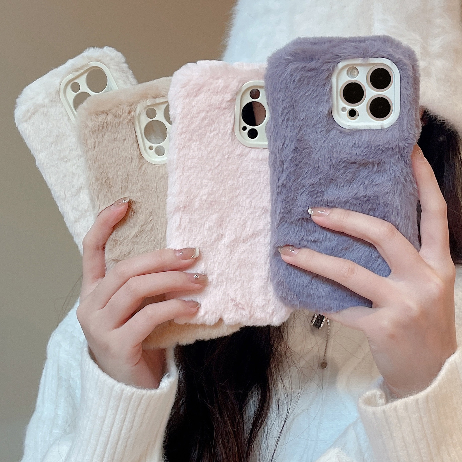 Stylish Protective: Solid Color Plush Phone Cases Iphone - Temu United ...