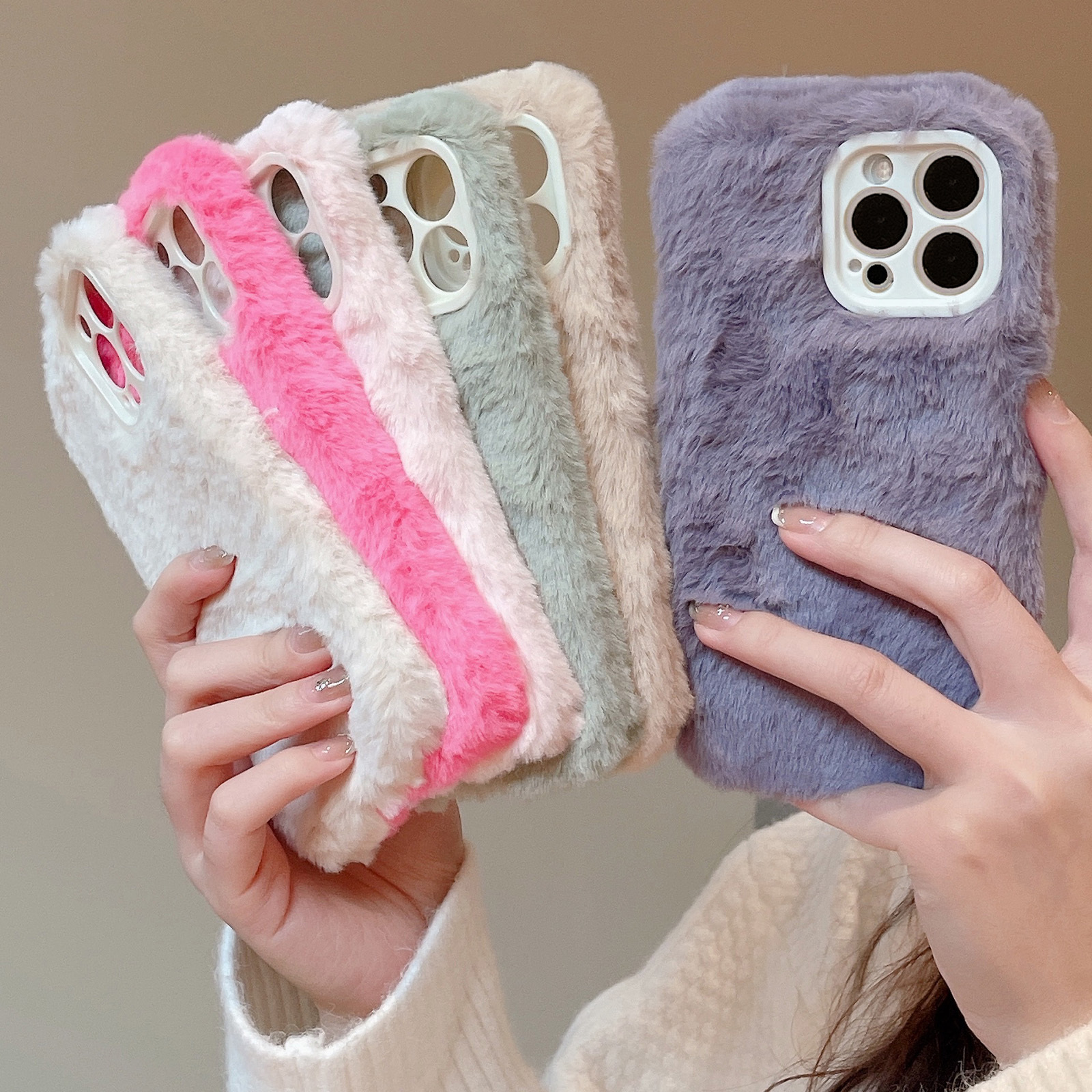 Stylish Protective: Solid Color Plush Phone Cases Iphone - Temu United ...