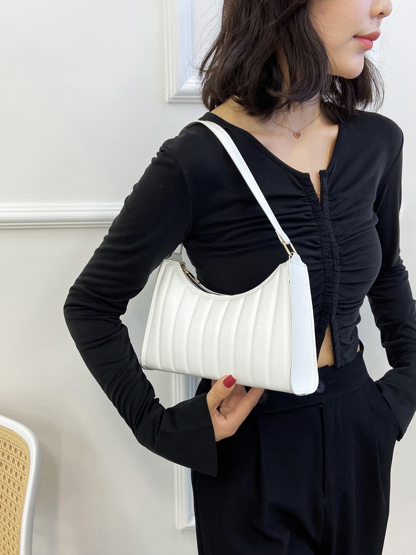 Quilted Baguette Bag Trendy Solid Color - Temu Australia