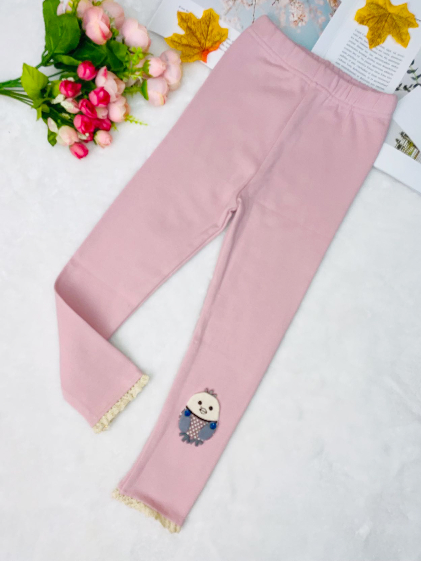 Girls Stretch Soft Lace Leggings Cute Cartoon Patched Pants - Temu ...